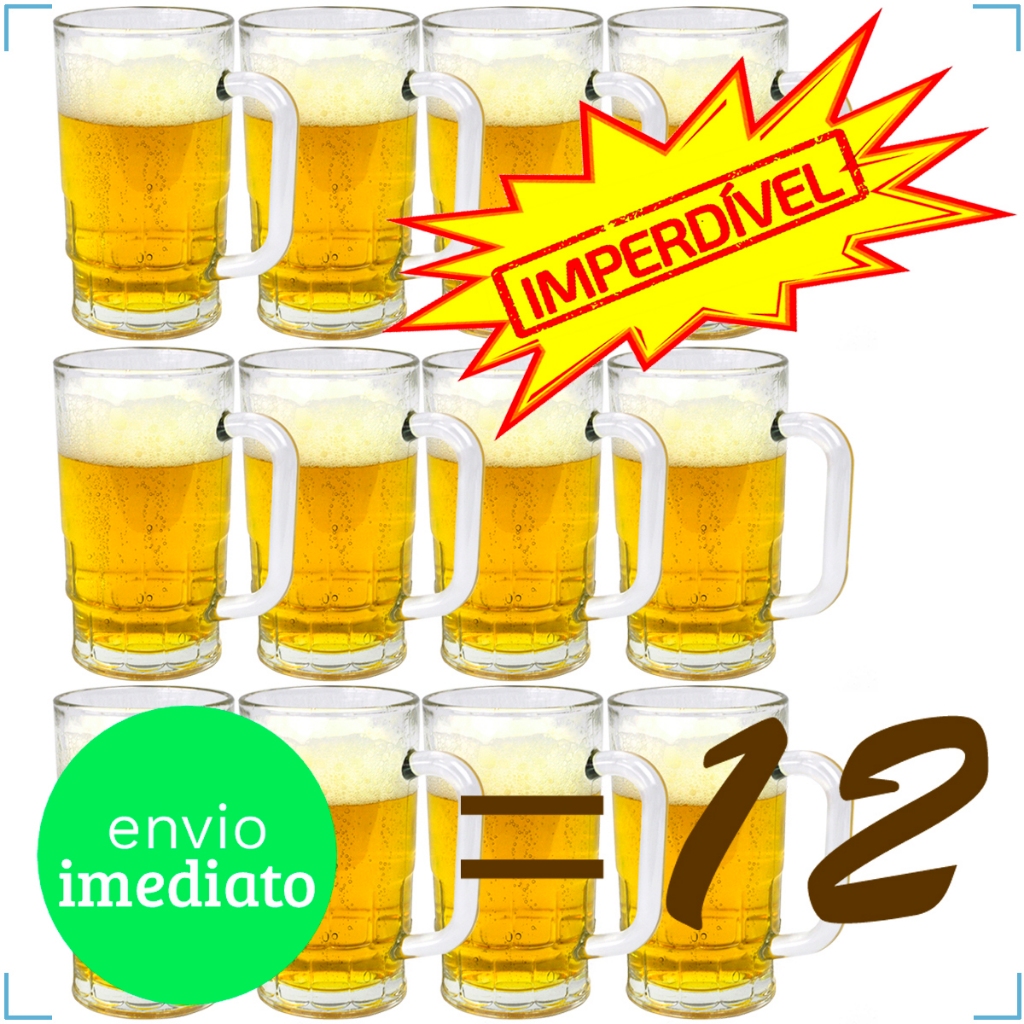 Kit 12 Canecas De Chopp Vidro Cerveja Sucos Bar Festa 360ml | Shopee Brasil