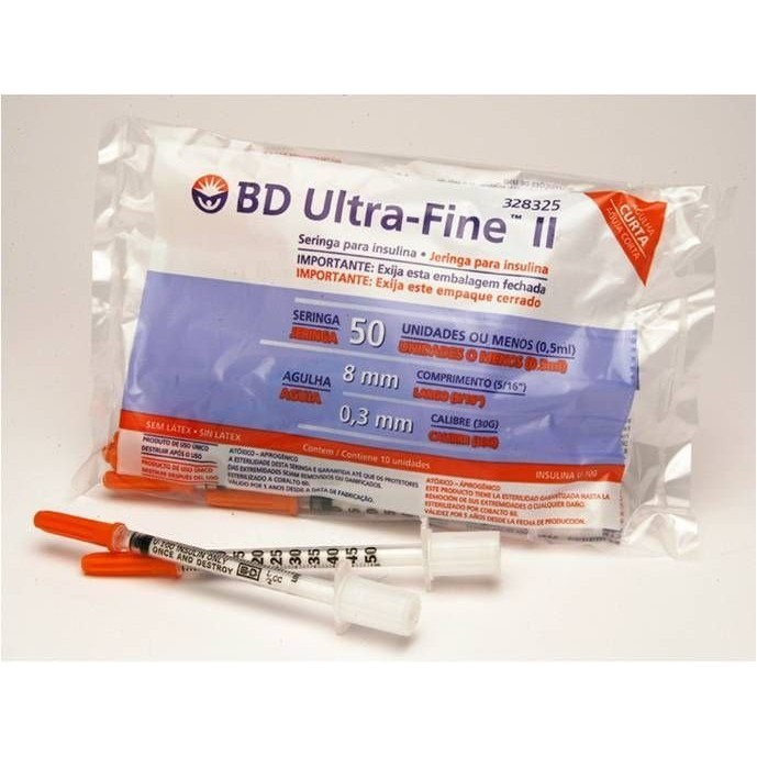 Seringa para insulina e botox Ultra fine Bd 50 ui 8mm | Shopee Brasil
