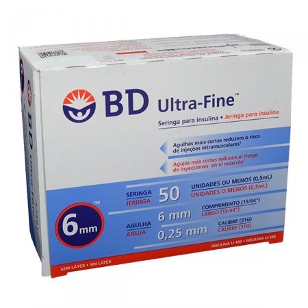 Seringa para insulina e botox Ultra fine Bd 50 ui 6mm | Shopee Brasil