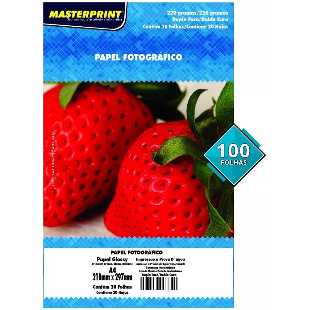 Papel fotográfico dupla face A4 220g Glossy Masterprint 100 Folhas | Shopee Brasil