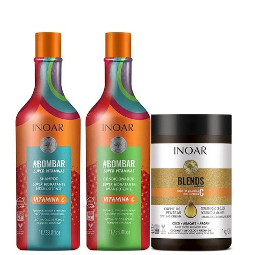 Kit Inoar Bombar Sh+Cond2x1l+Creme De Pentear Blends1kg | Shopee Brasil