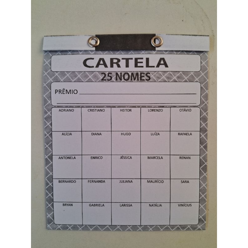 20 CARTELAS DE RIFA 25 NOMES | Shopee Brasil