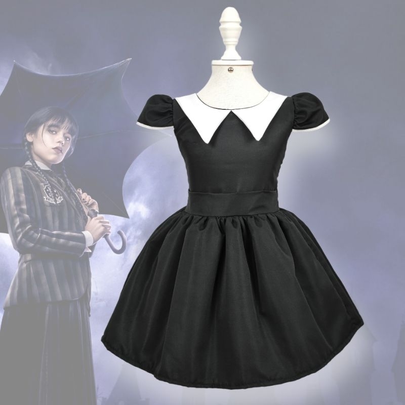 vestido infantil temático wandinha/roupa da vandinha, fantasia rodado ...