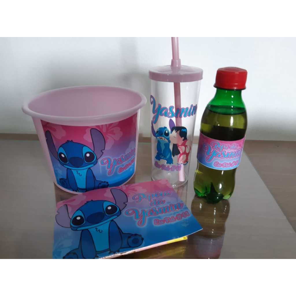 05 Kit Cineminha Copo Long Drink + Baldinho 1,5l com Adesivos Pipoca e ...