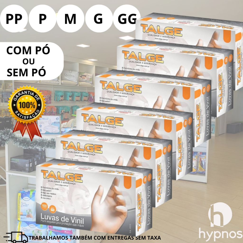 Luvas de Vinil TALGE - COM e SEM PÓ - TAMANHOS PP P M G GG - Faz a Boa!