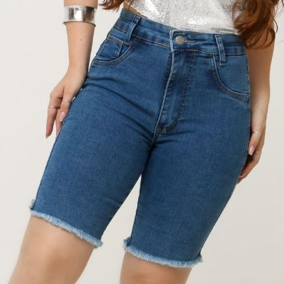 Short Jeans Feminino Pedal Azul Barra Desfiada | Shopee Brasil