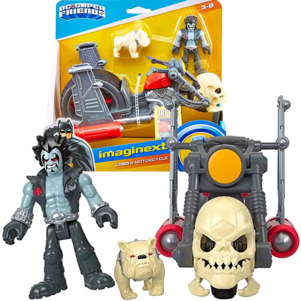 Imaginext DC Mini Bonecos Lobo e Cachorro Buldogue + Moto Caveira ...