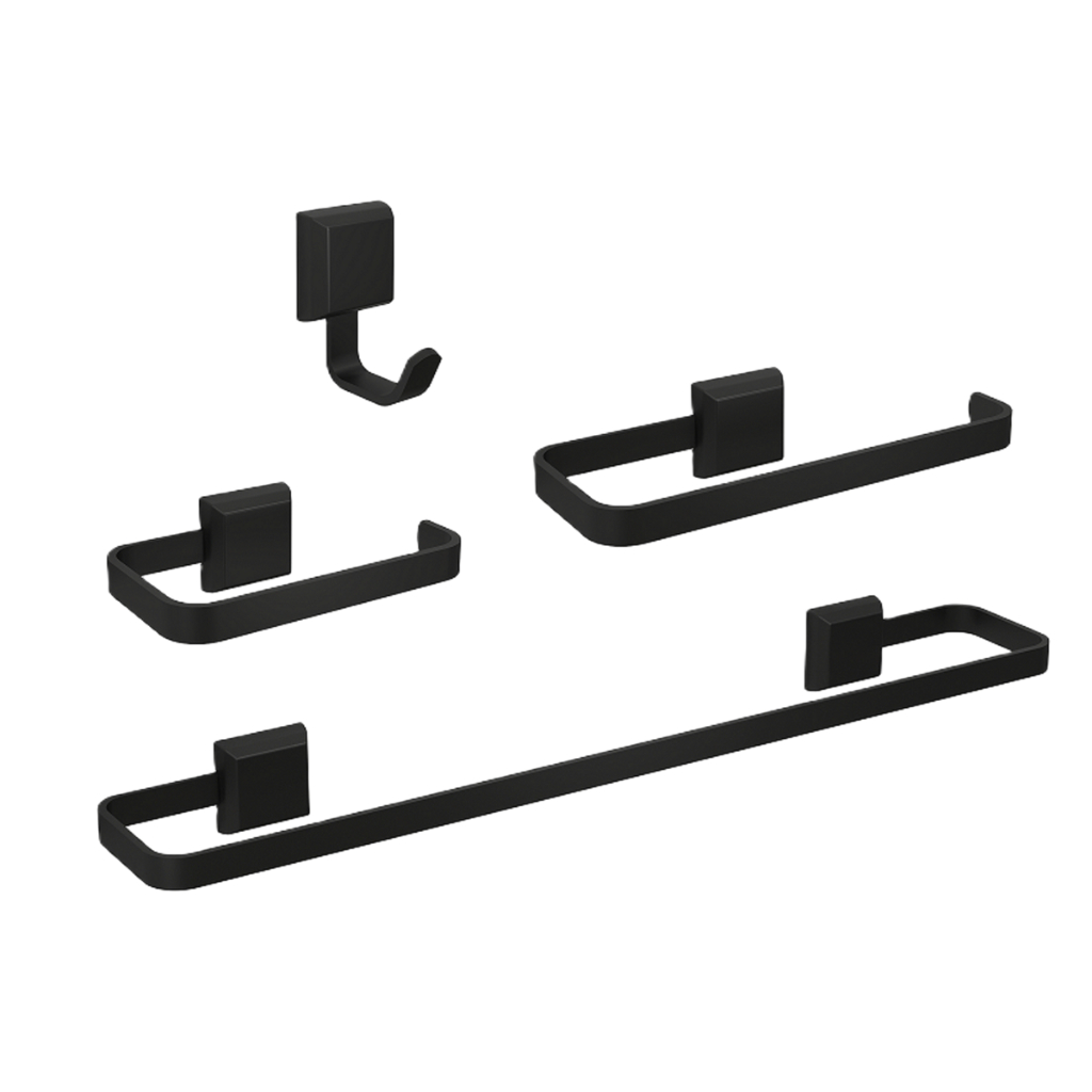 Kit Acessórios Para Banheiros 4 Peças Preto Fosco Lavabo Luxo | Shopee ...