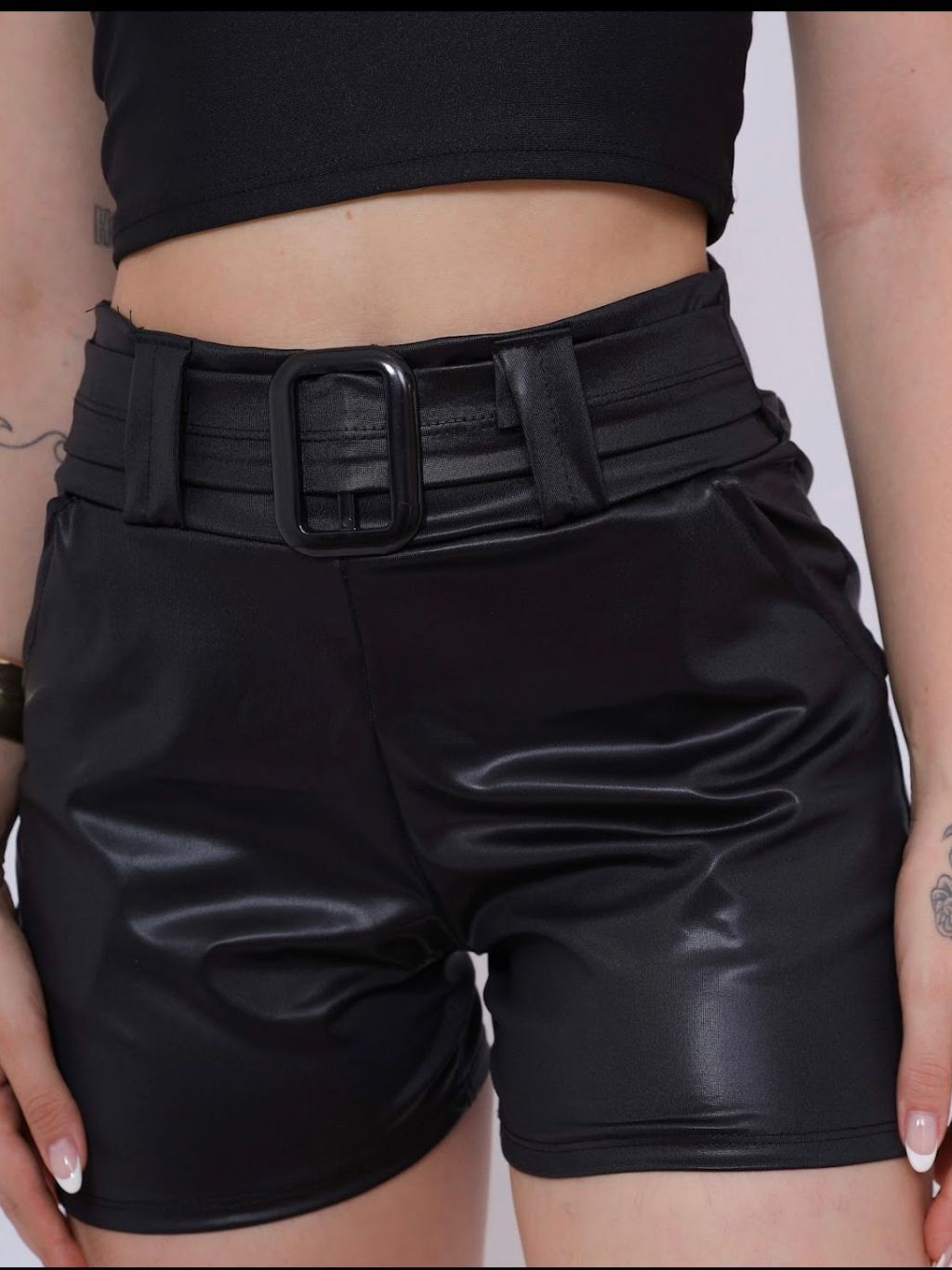Short Feminino de Cinto Courino Cirrê Short Cintura Alta P ao GG ...