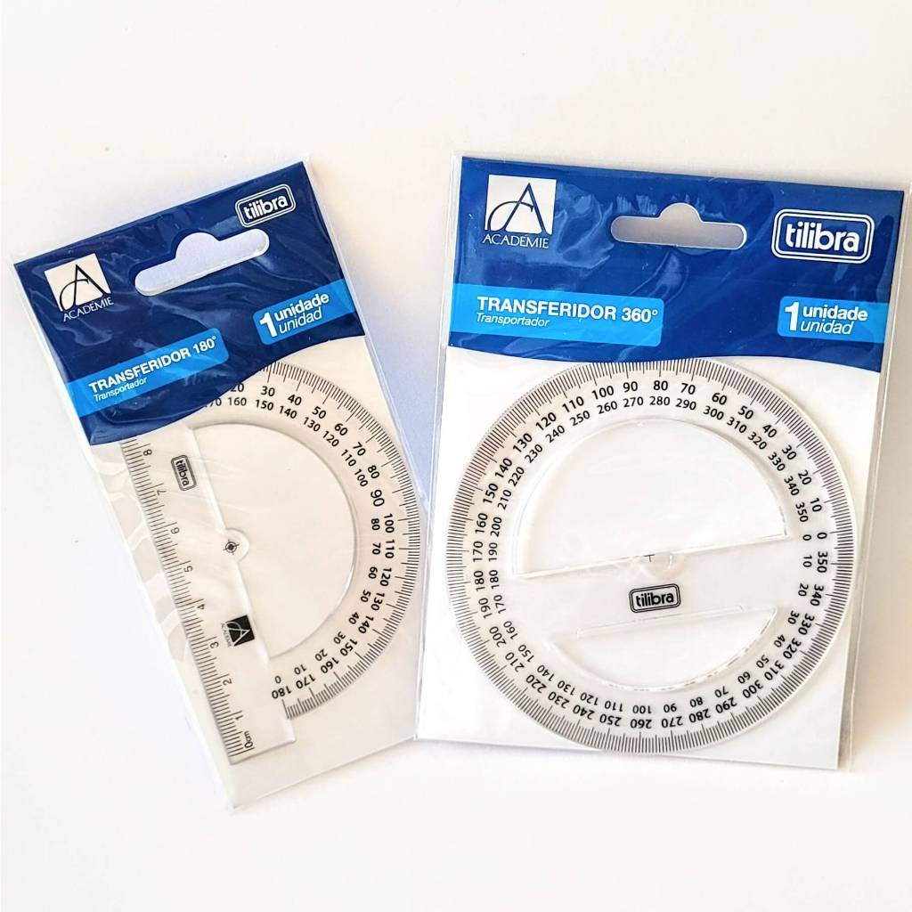 Kit c/ 2 Unid. Transferidor Escolar 180º e 360º - Tilibra | Shopee Brasil