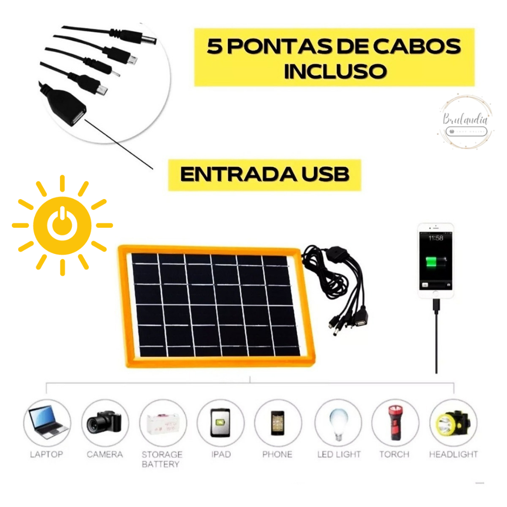 Mini Placa Painel Solar 6v 3w Com Usb Para Carregar Celular na Praia, Camping, Bike, Trilha ...
