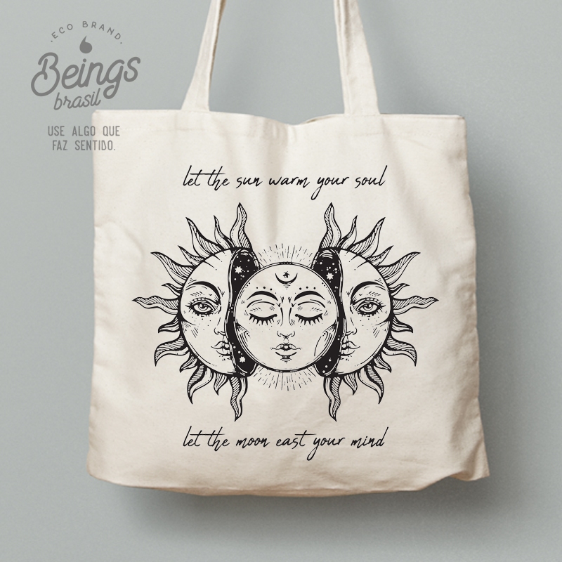 Ecobag Sacola 100% Algodão cru - Sol e Lua | Shopee Brasil