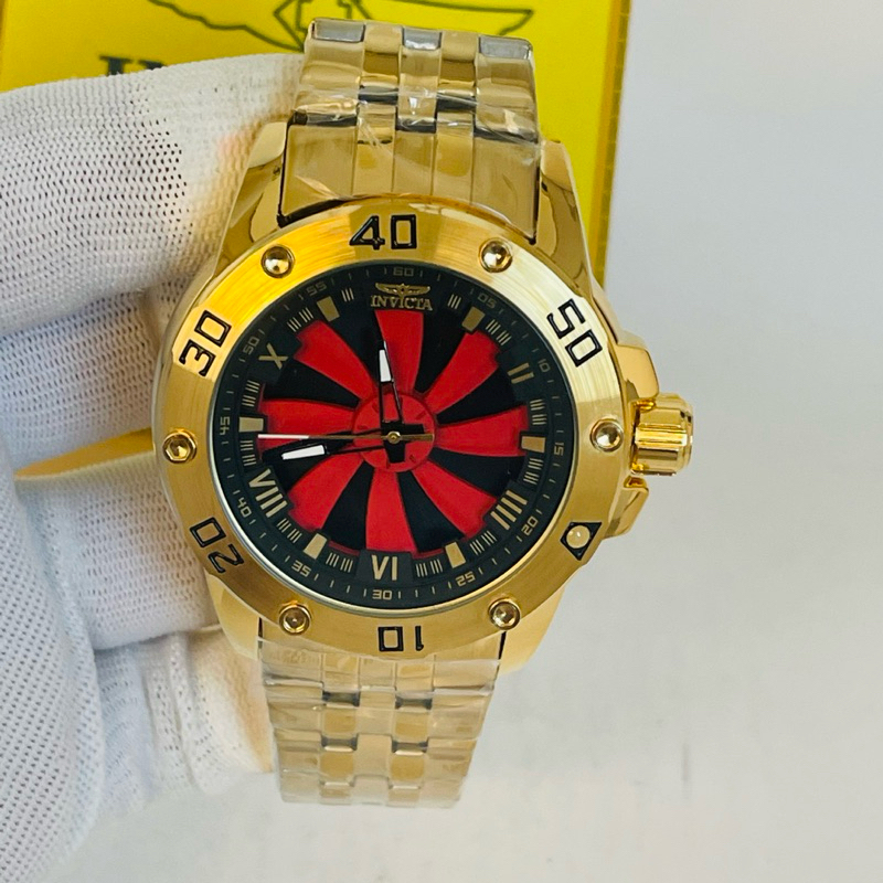 Relógio Invicta Masculino Speedway Turbine Dourado Fundo Vermelho ...