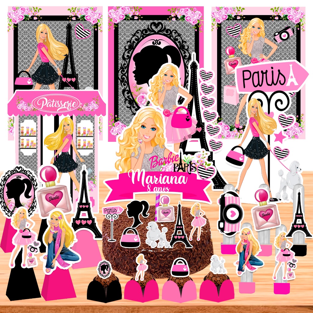 Kit Festa Decoração Barbie Paris *80 itens - Completa - com ...