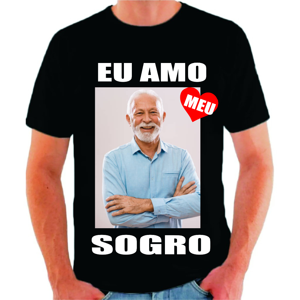 Camisa Preta Personalizada Com Foto EU AMO MEU GENRO / EU AMO MINHA NORA / EU AMO MINHA SOGRA(O ...