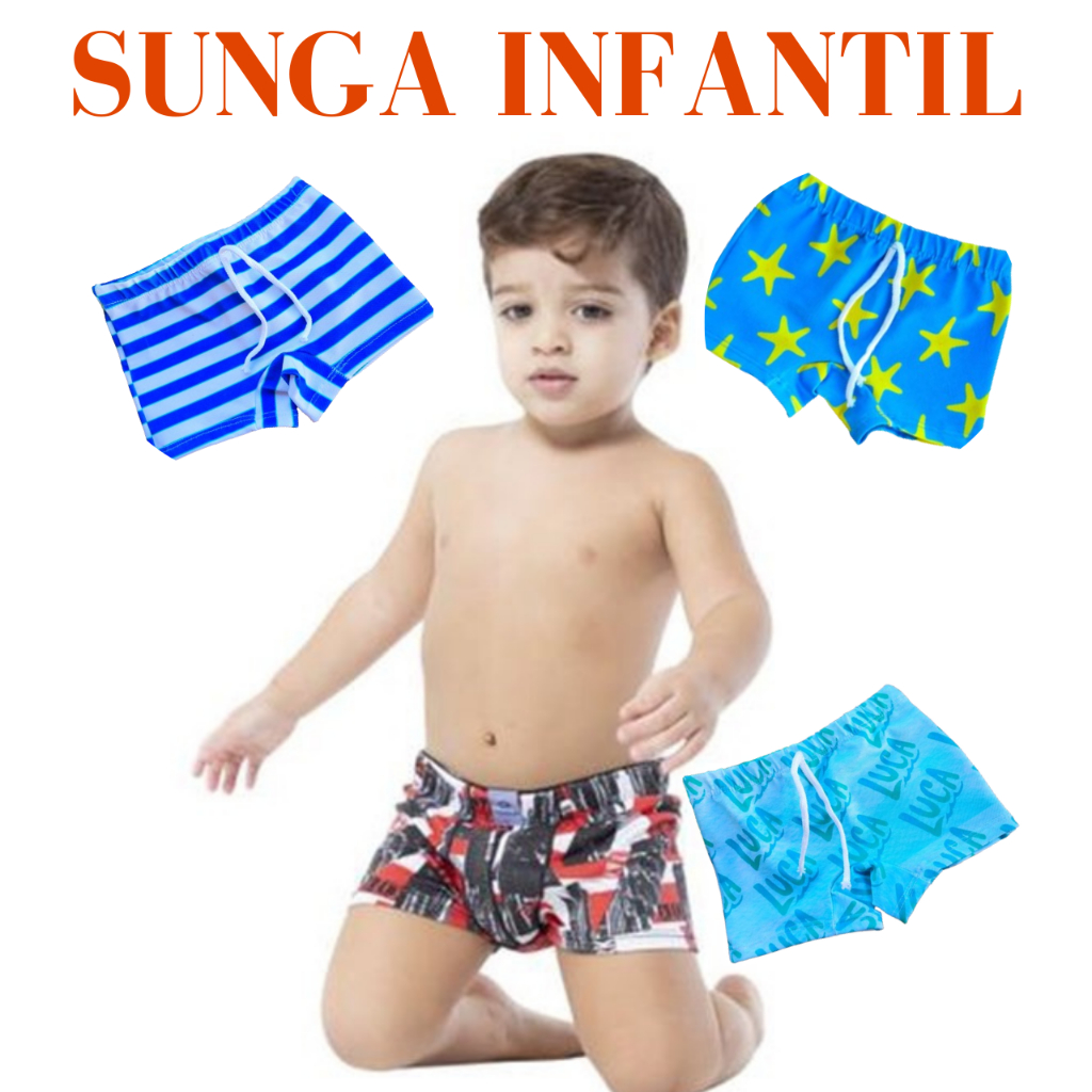 Sunga Infantil Boxer Piscina Praia Box Kids Cordao Regulagem na Cintura ...