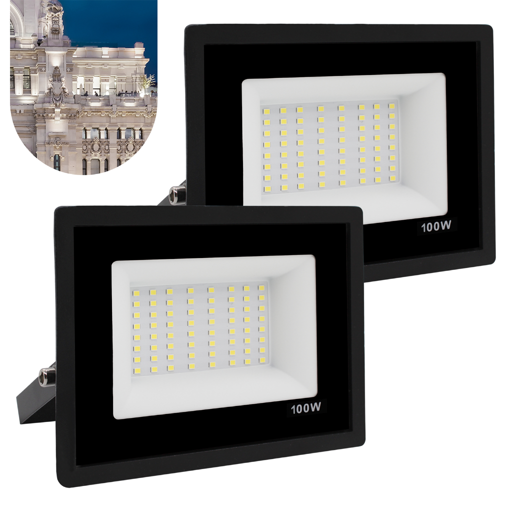 Kit 2 Refletor Led 100w Holofote Bivolt Prova D'água Branco Frio | Shopee Brasil