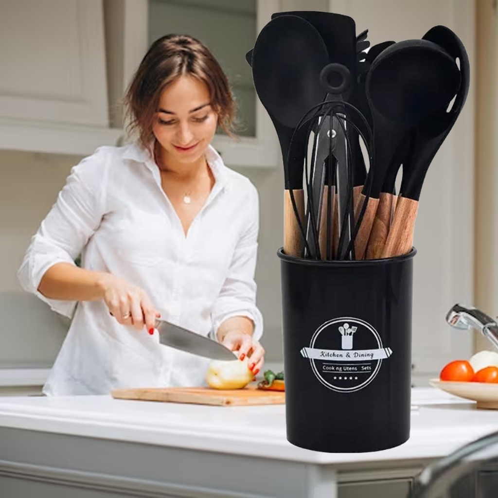 Jogo Utensilios De Silicone Kit Cozinha Concha Colher Espátula Talher ...