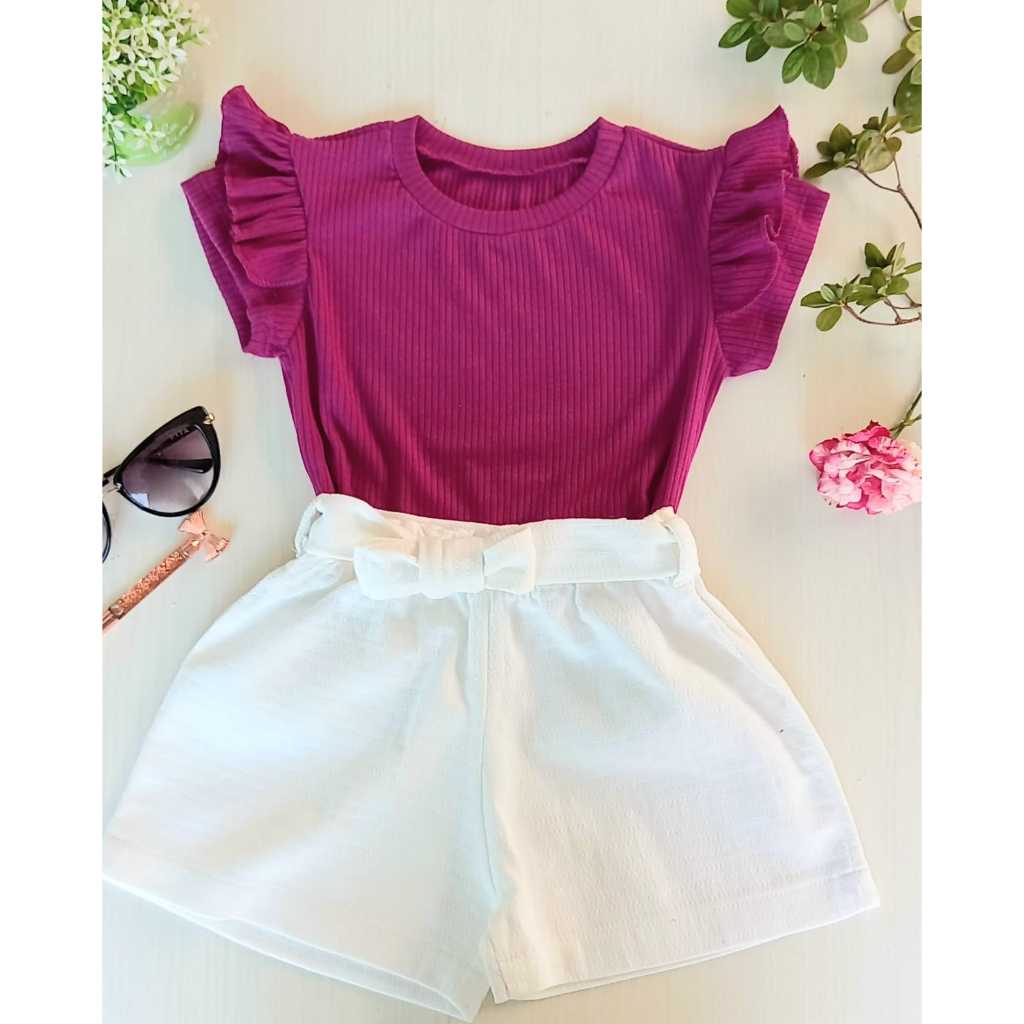 Roupa Infantil Menina - Short Alfaiataria Branco - Conjunto Infantil ...