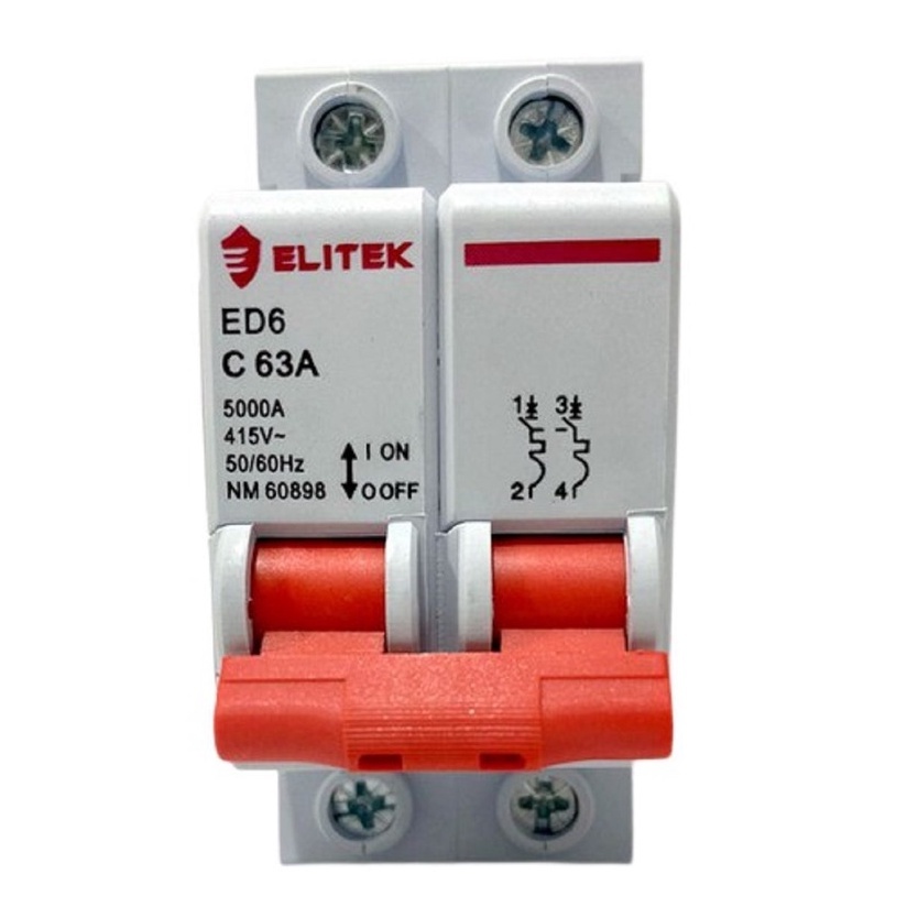 Disjuntor Bipolar Duplo Bifasico 2 Polos16a, 20a, 25a, 32a, 40a, 50a, 63a, Din ED6 Elitek ...