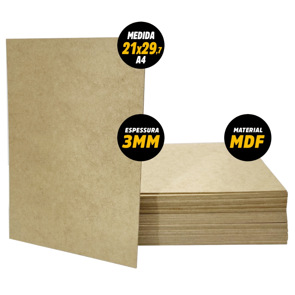 Kit 10 Chapa a4 Placa Mdf Cru Tamanho 21X29,7cm 3mm Envio Imediato Barato - Faz a Boa!