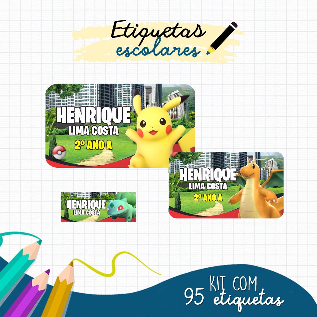 Etiqueta Escolar Pokemon Pikachu | Shopee Brasil