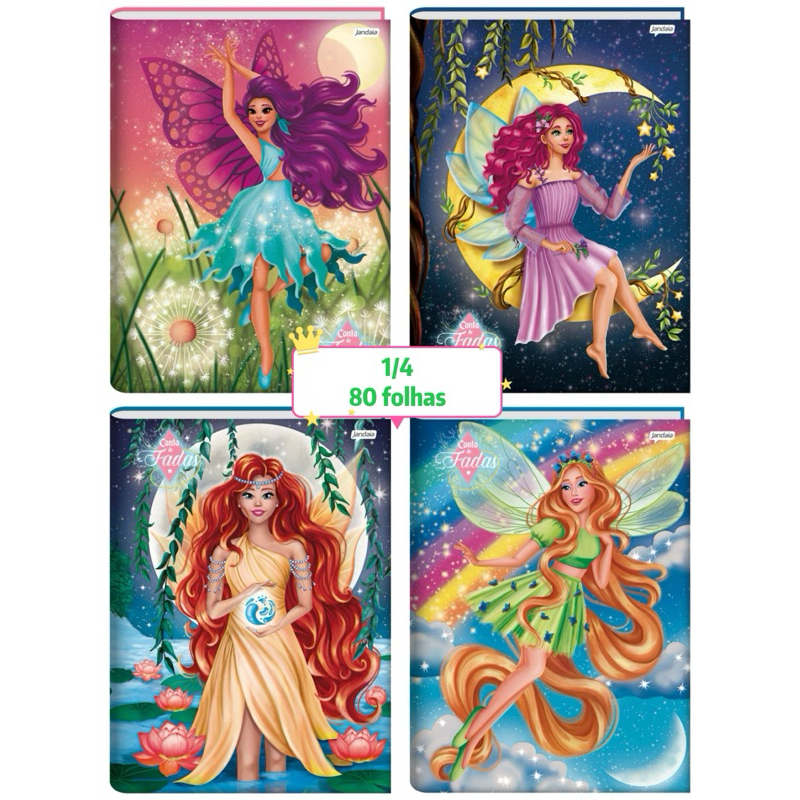 Caderno brochura Pequena 1/4 Capa Dura Infantil Menina 80 fls Conto de ...