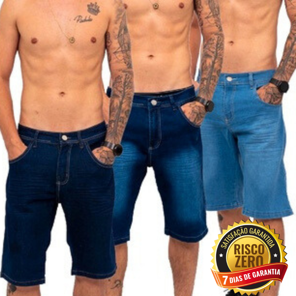 Kit 3 Bermudas Jeans Masculina Com Lycra Elastano Slim Fit - Envio ...