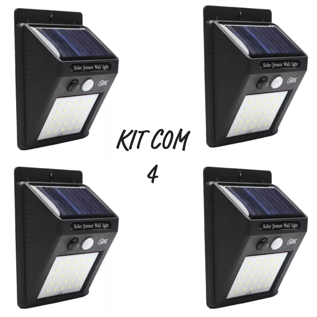 Kit 4 Refletores Residencial Solar Automático Led Sensor Movimento ...