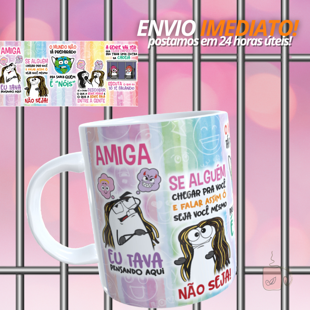 Caneca Amiga eu tava pensando aqui - Alça Coração | Shopee Brasil