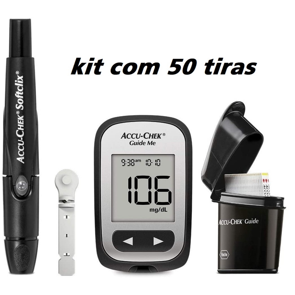 Kit Monitor Glicemia Accu Chek Guide Me Aparelho Para Medir a Glicose Com Bluetooth da Roche ...