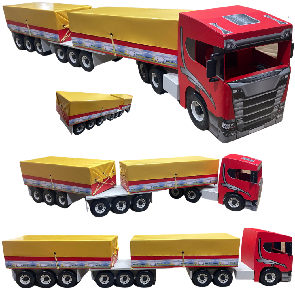 Caminhão De Brinquedo 122cm Carreta De Madeira Bitrem Treminhão ...