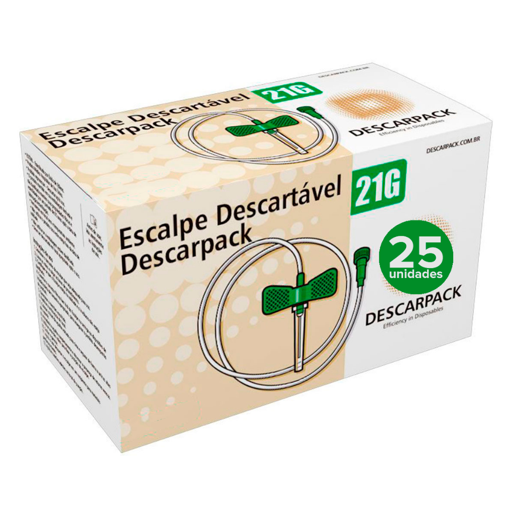 Escalpe Estéril Scalp 21g Luer Lock Cx. C/ 25 Descarpack | Shopee Brasil
