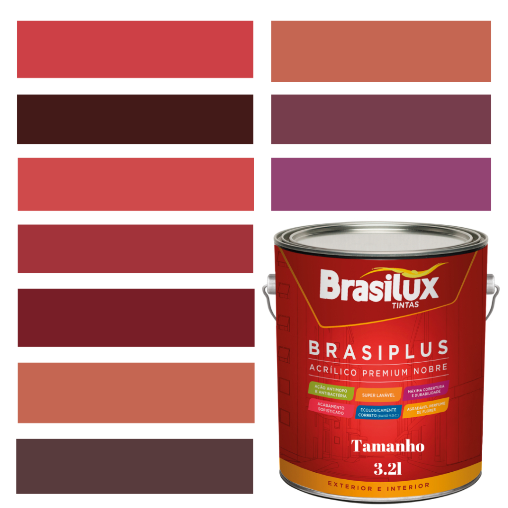 Tinta Vermelha Parede Lavável 3,2l Brasiplus Fosca | Shopee Brasil
