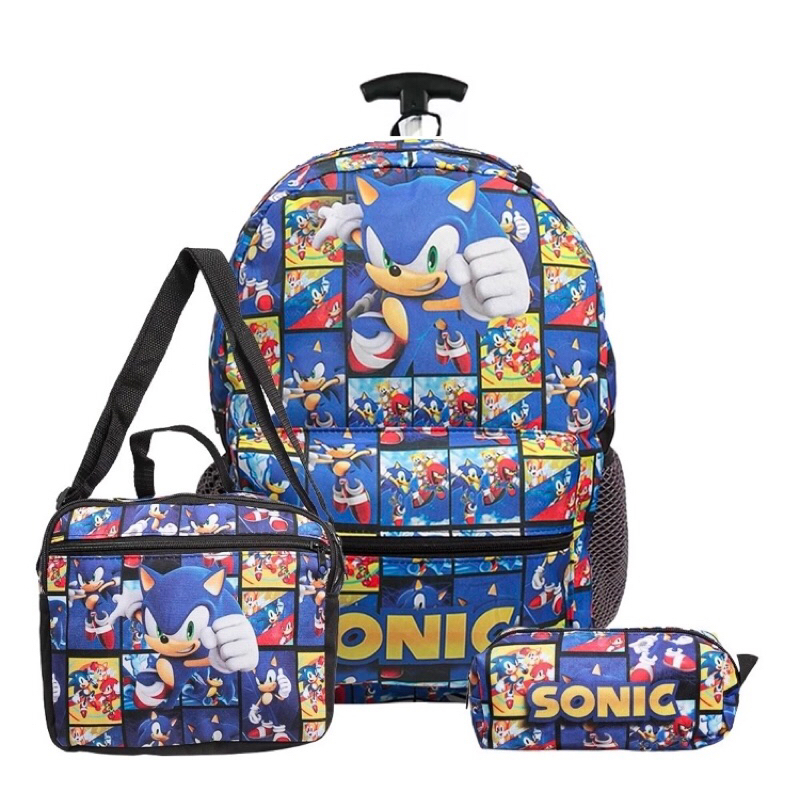 Kit Mochila Sonic com Rodinhas e Lancheira e Estojo | Shopee Brasil
