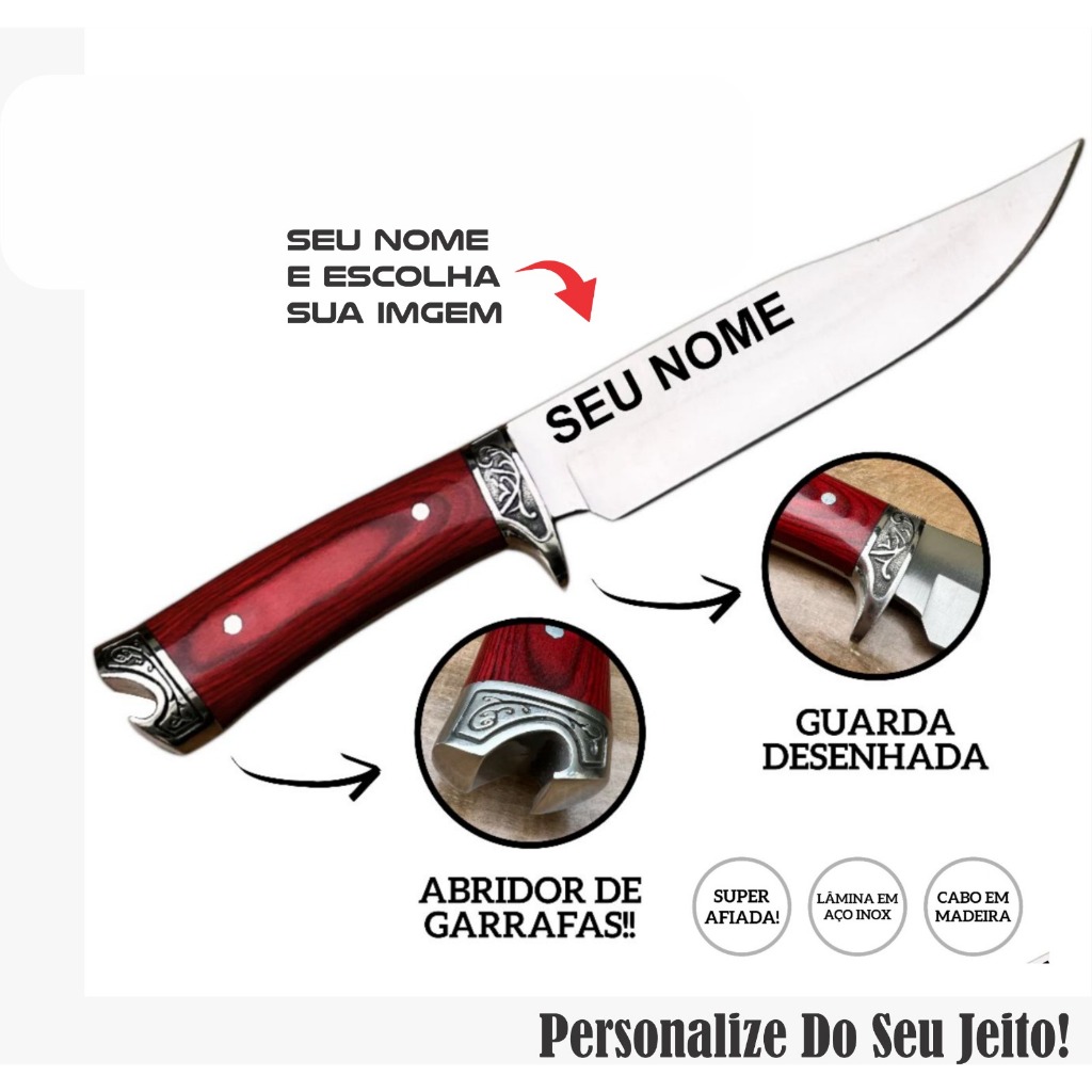 Faca Churrasco Personalizada Nome Afiada C/ Abridor E Bainha | Shopee ...