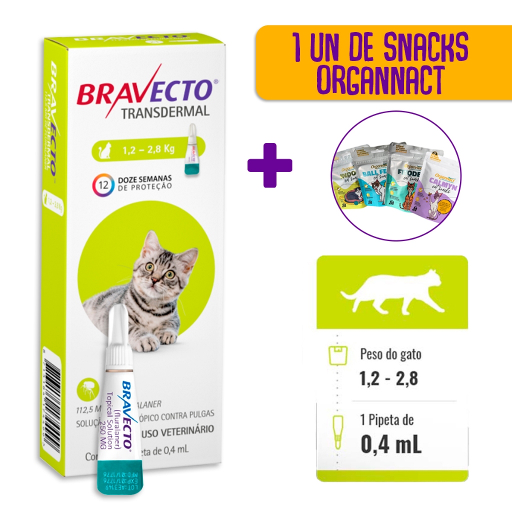 Bravecto Antipulgas Transdermal Para Gatos De 1,2 A 2,8kg | Shopee Brasil