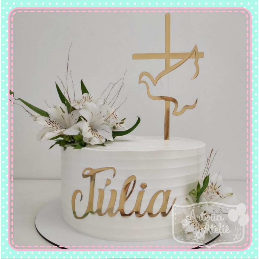 Toper Topper Topo de Bolo Batizado Batismo Eucaristia Divino Espírito ...