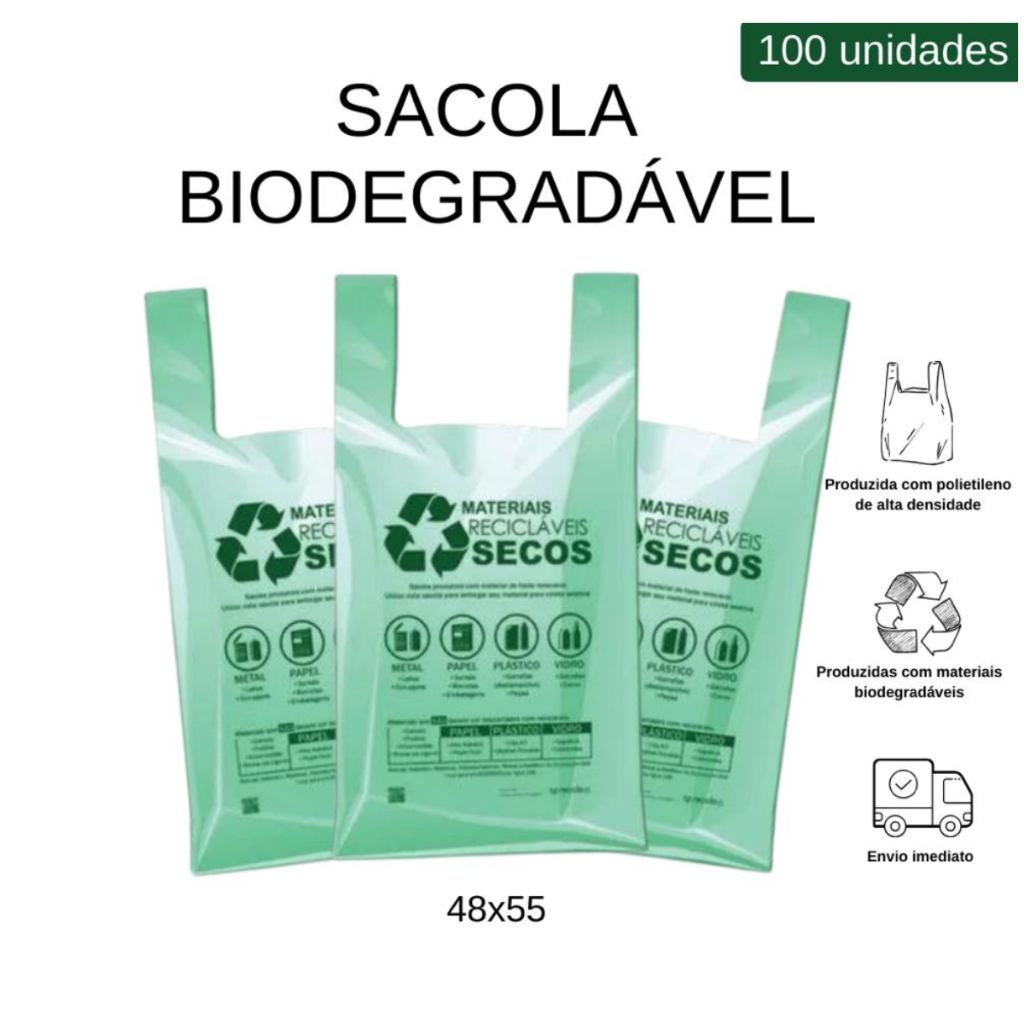 Sacola Plástica Biodegradável 100 Un Sacolas Plásticas de Mercado 48 x ...