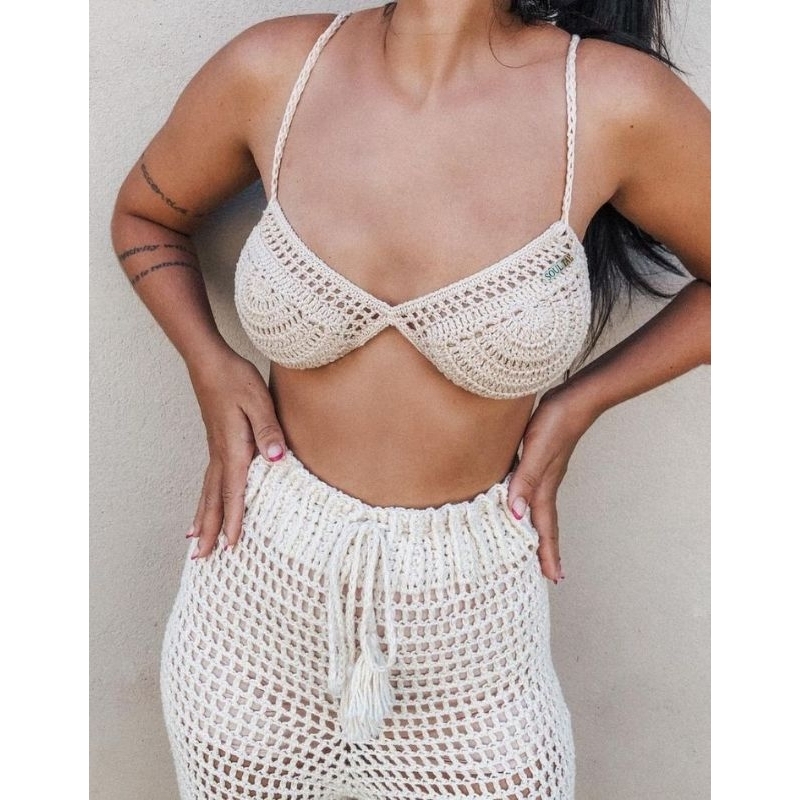 Top cropped/biquini em crochê Meia Lua | Shopee Brasil