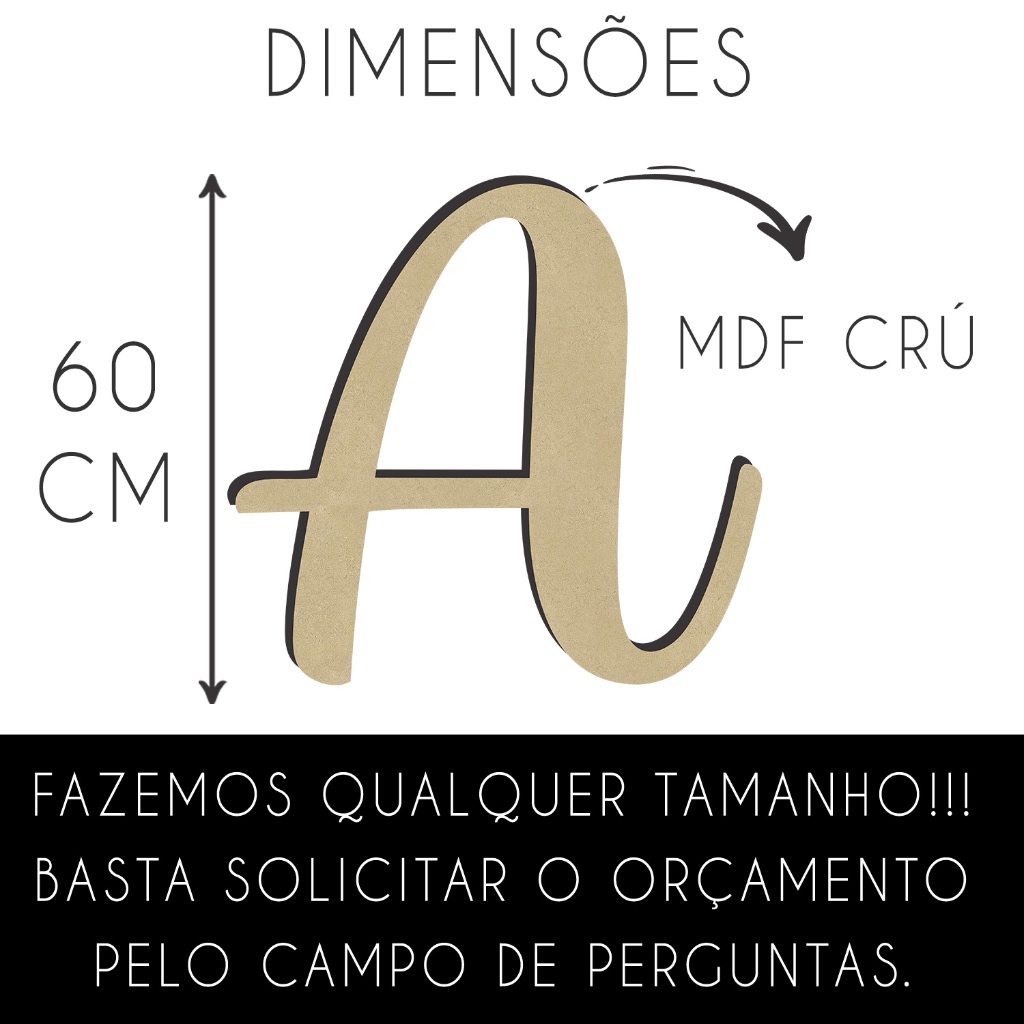 Kit Letras Cursivas em MDF de 3mm Para Parede com 60 cm Centímetros ...