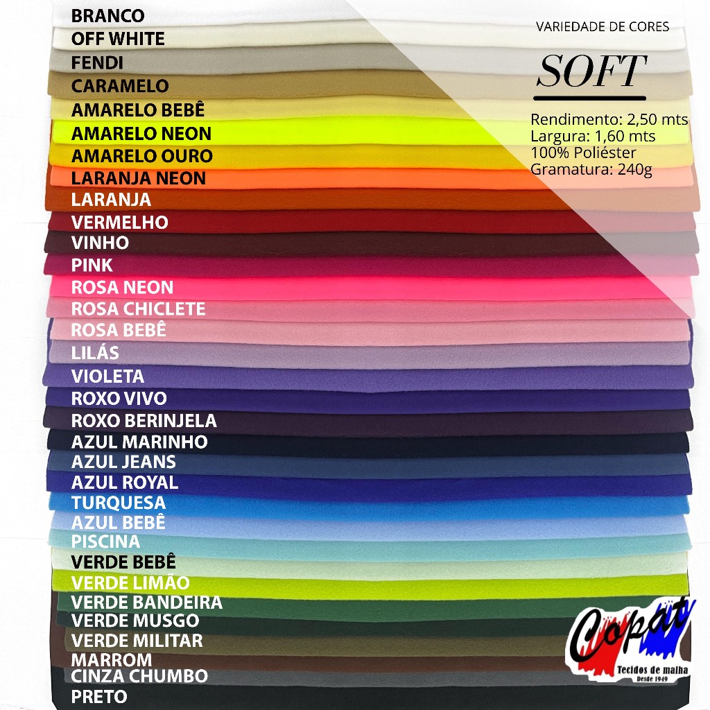 Tecido Malha Soft 7,50 Metros - MAIS DE 30 CORES DISPONIVEIS | Shopee ...