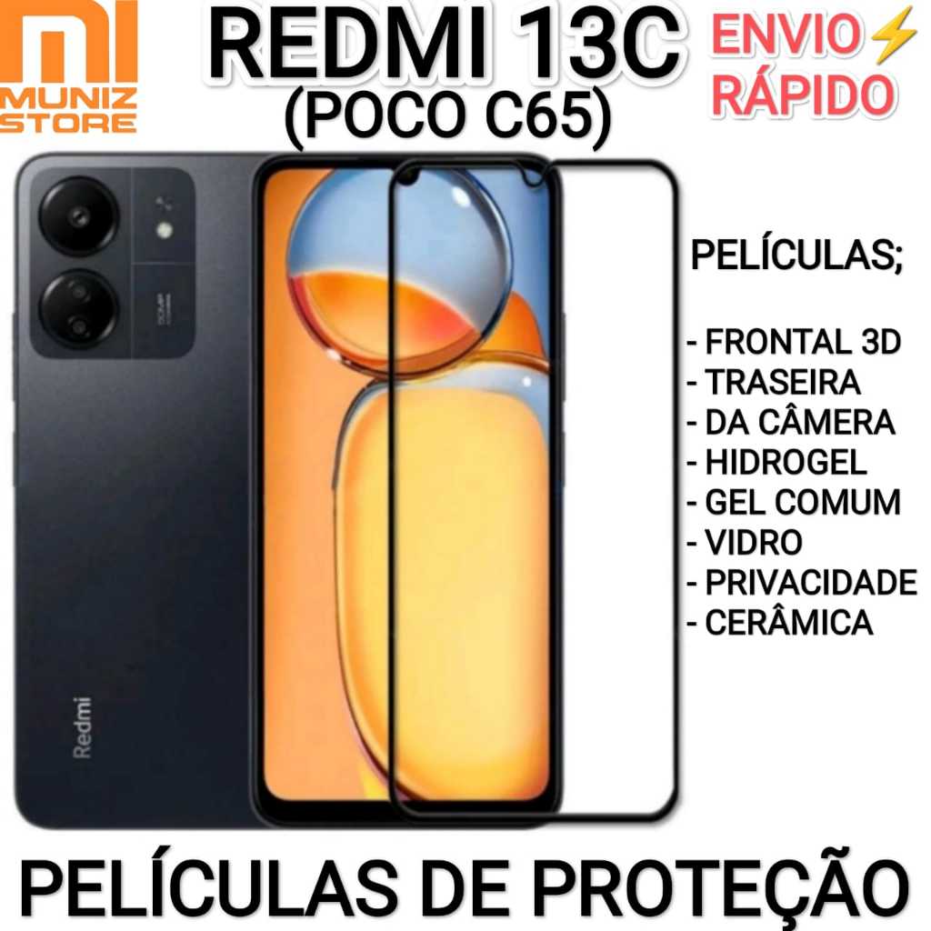Películas Xiaomi Redmi 13C/Poco C65 Protetor de Tela Penícula Vidro 3D Vidro Comum, Película ...