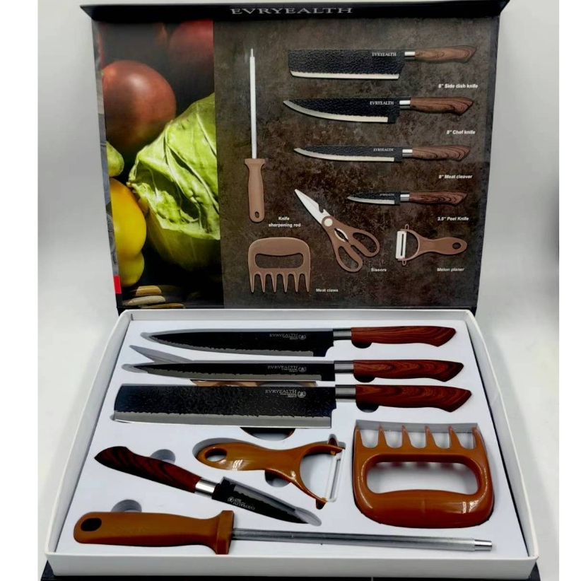 Kit Jogo Facas 8 peças Inox Churrasco Cozinha com Garra e Amolador ...