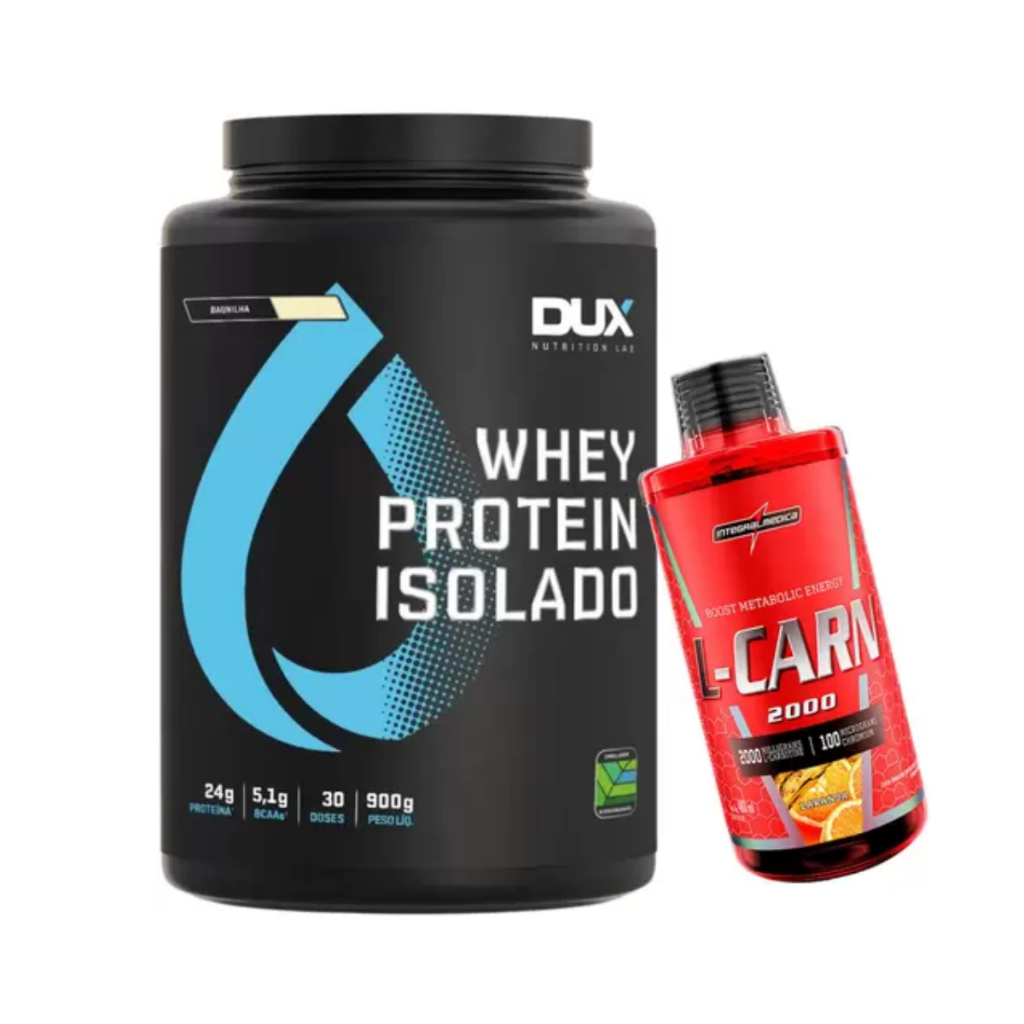 Whey Protein Isolado - Pote 900g - Dux + L-Carn 2000 L-Carnitina ...