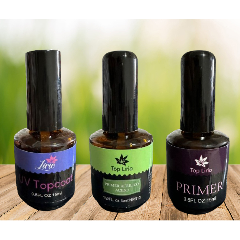 KIT COMPLETO PREPARADORES LIRIÓ MC PRIMER LIQUIDO ACID TOP COAT LIRIO E PRIMER EM GEL UNHA DE ...