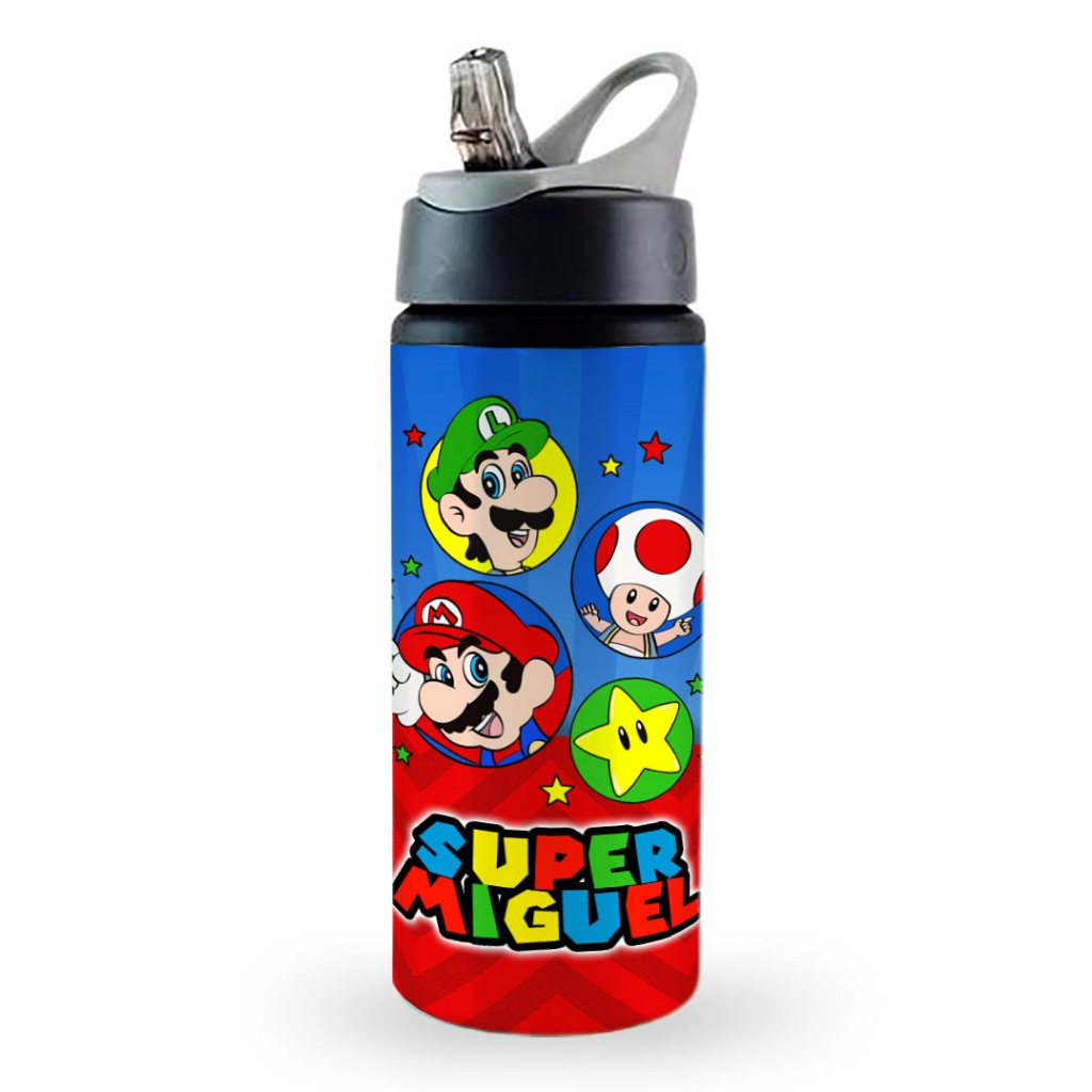 Garrafa squeeze escolar alumínio Super Mario personalizada com nome | Shopee Brasil