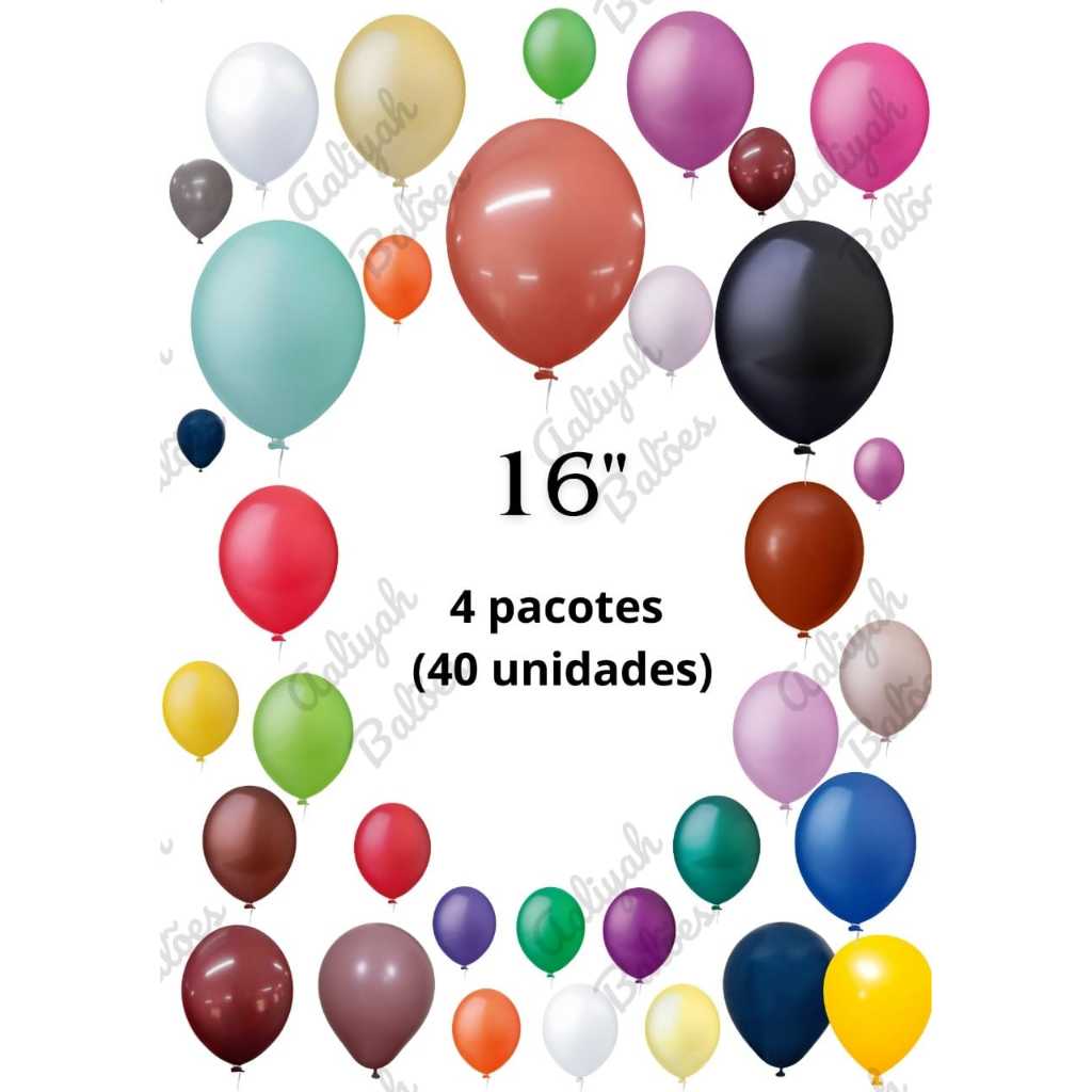 BALÃO BEXIGA 16 POLEGADAS 40 UNIDADES (4 PACOTES DA MESMA COR COM 10 ...