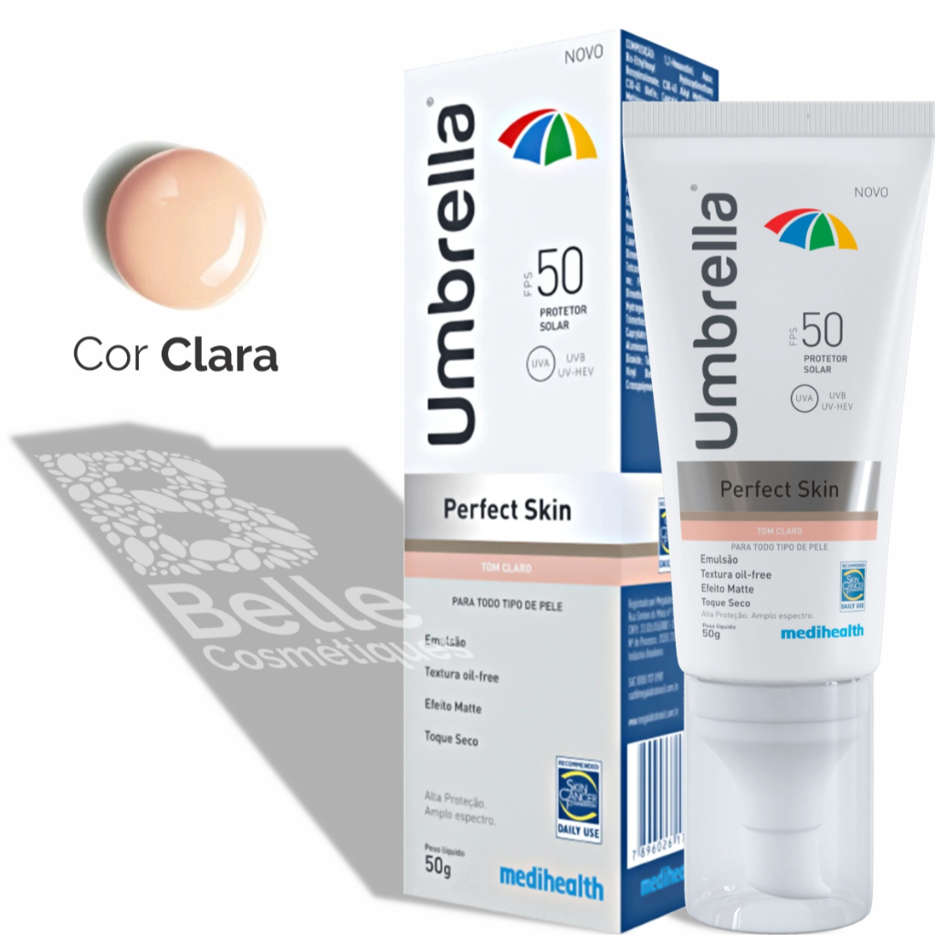 Protetor Solar Facial Umbrella Perfect Skin Cor Clara FPS50 - 50g ...