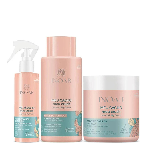 KIT MEU CACHO MEU CRUSH INOAR- CREME DE PENTEAR 500ML+ GELATINA CAPILAR 500G+ FLUIDO ATIVADOR DE ...